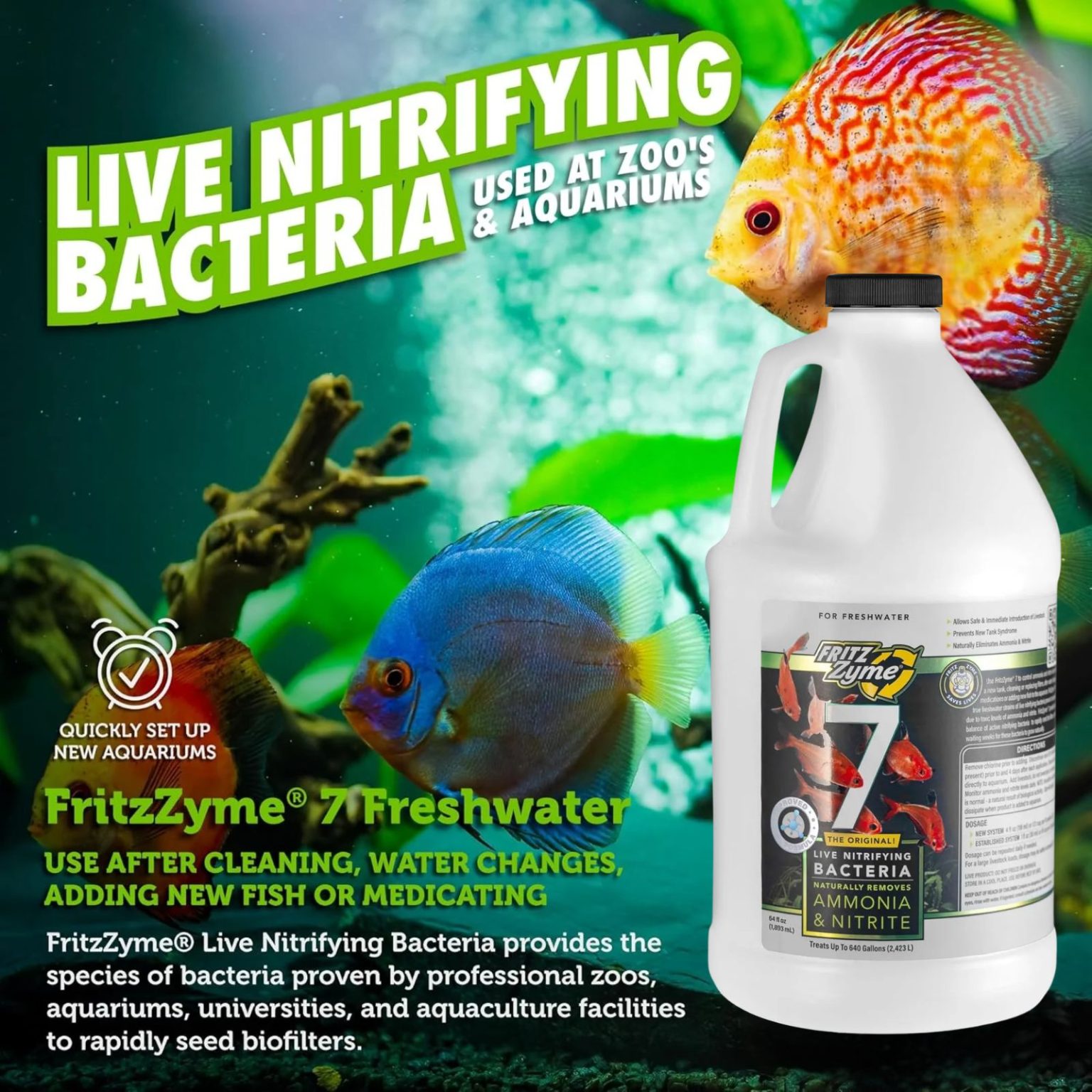 FritzZyme 7 Freshwater Live Nitrifying Bacteria 1.89L / 64oz - Aquarium ...